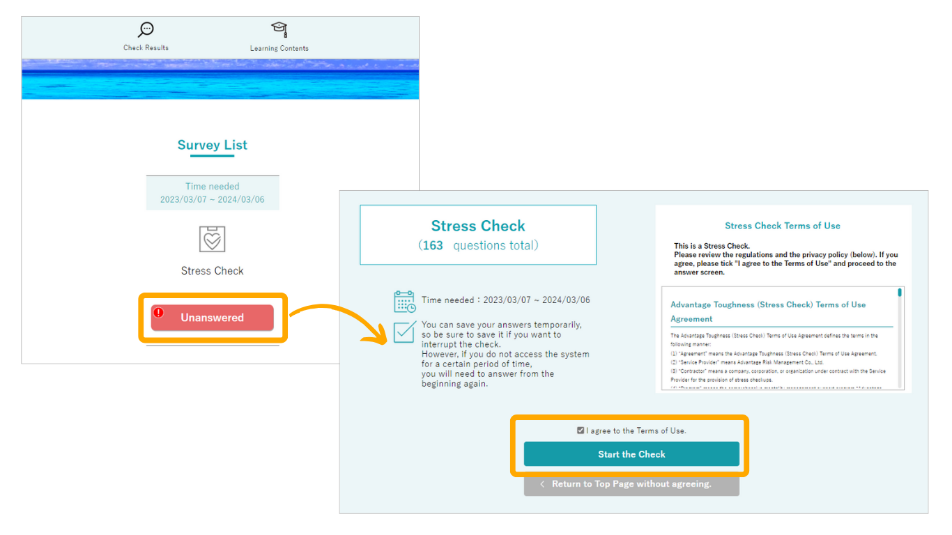 I want to know the flow of the stress check examination screen ...