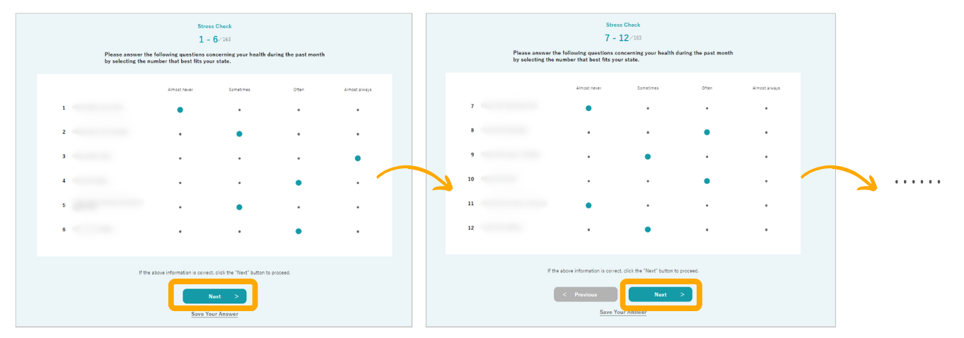I want to know the flow of the stress check examination screen ...